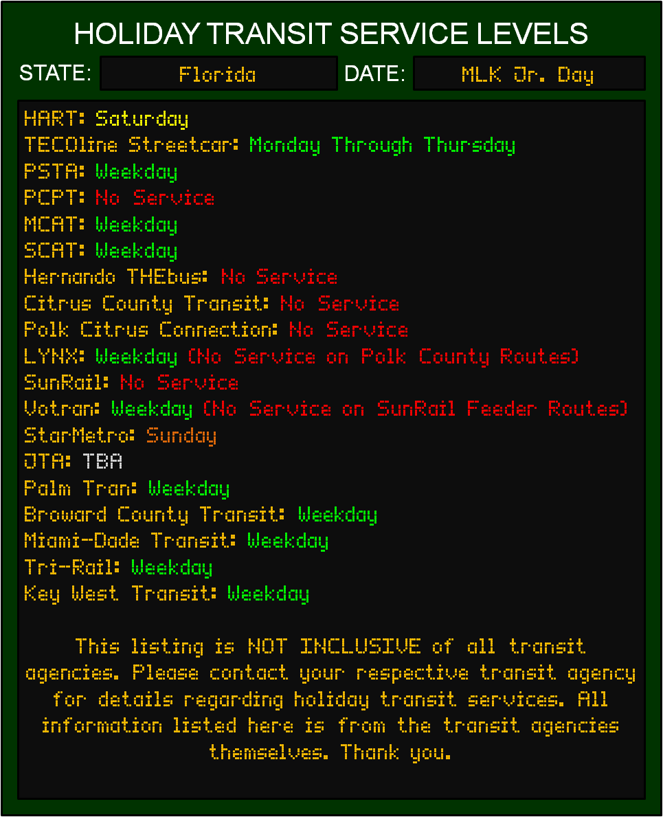 MLK 2018 Holiday Transit Schedules – The Global Transit Guidebook
